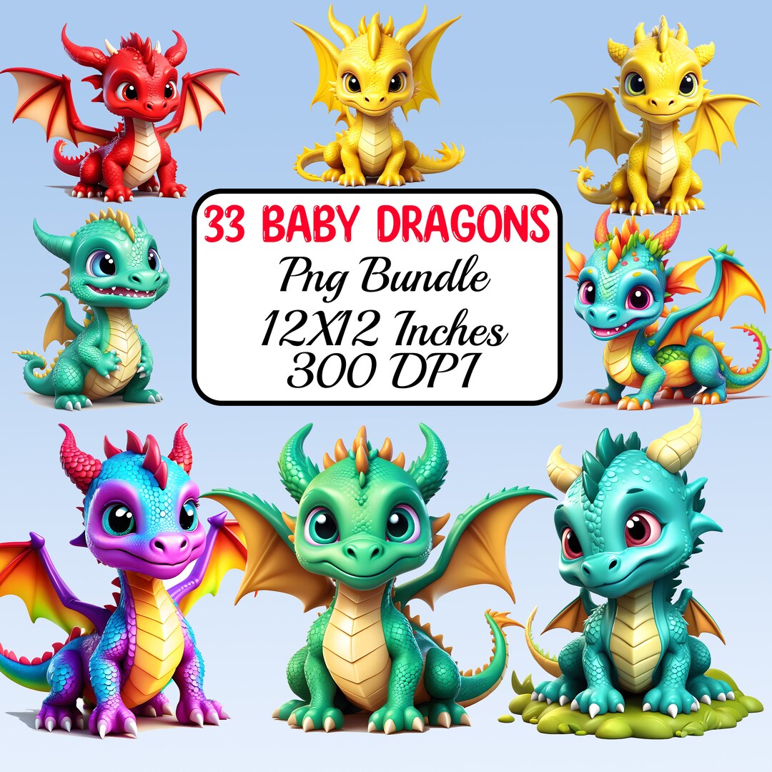 Baby Dragon 3d Print Png Bundle, Colorful Sublimation Digital 3D ...