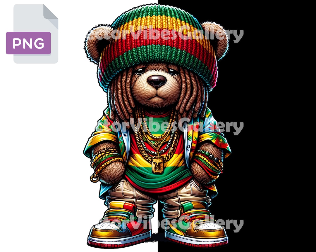 Retro Rasta Teddy Bear Png, Urban Sublimation Design, Trendy Jamaican ...