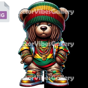 Retro Rasta Teddy Bear Png, Urban Sublimation Design, Trendy Jamaican ...