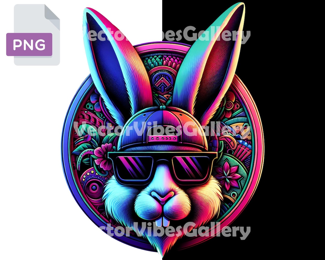Colorful Neon Gangster Bunny Png, Urban Graphics Sublimation Design ...