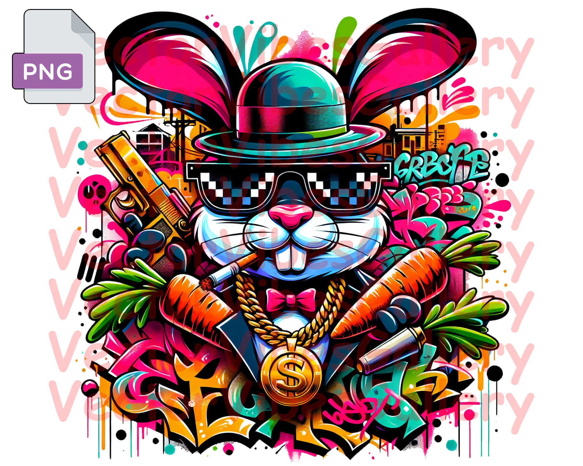 Colorful Gangster Bunny Png, Rabbit With Dollard and Cigarette ...