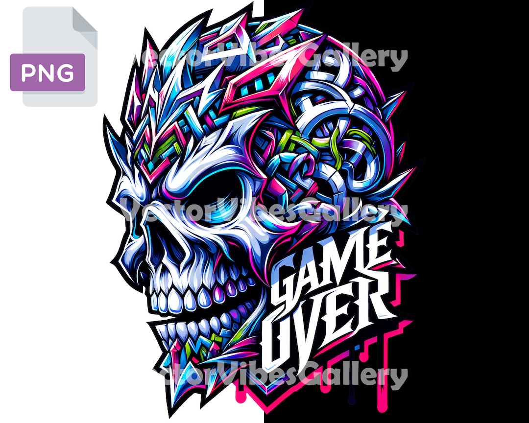 Game Over Skull PNG, Urban Gamer Clipart (300 DPI) - Etsy