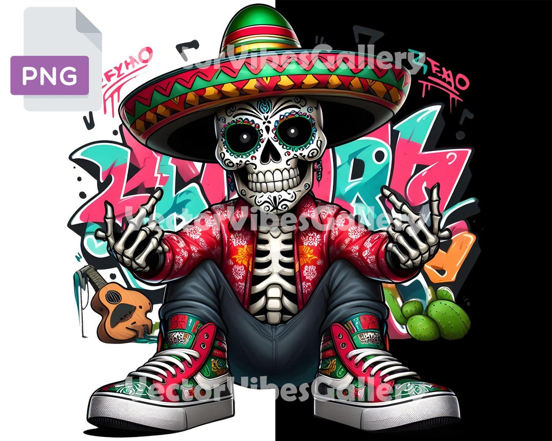Mexican Streetwear Skeleton PNG, Dia De Los Muertos, Sugar Skull ...