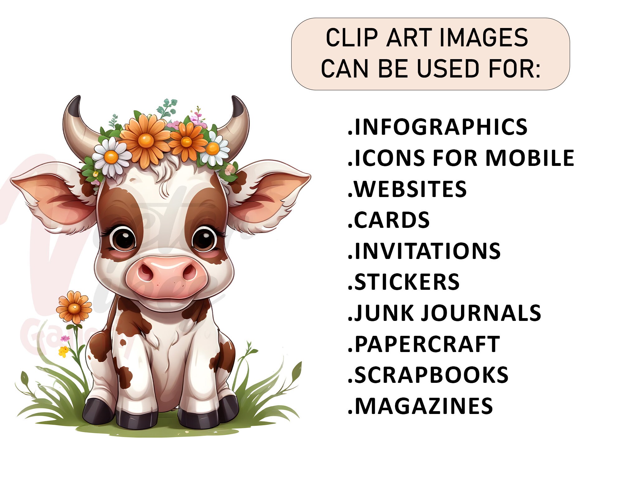Baby Cow Bundle Png, Adorable Farm Animal, Commercial Cute Cow Clipart ...