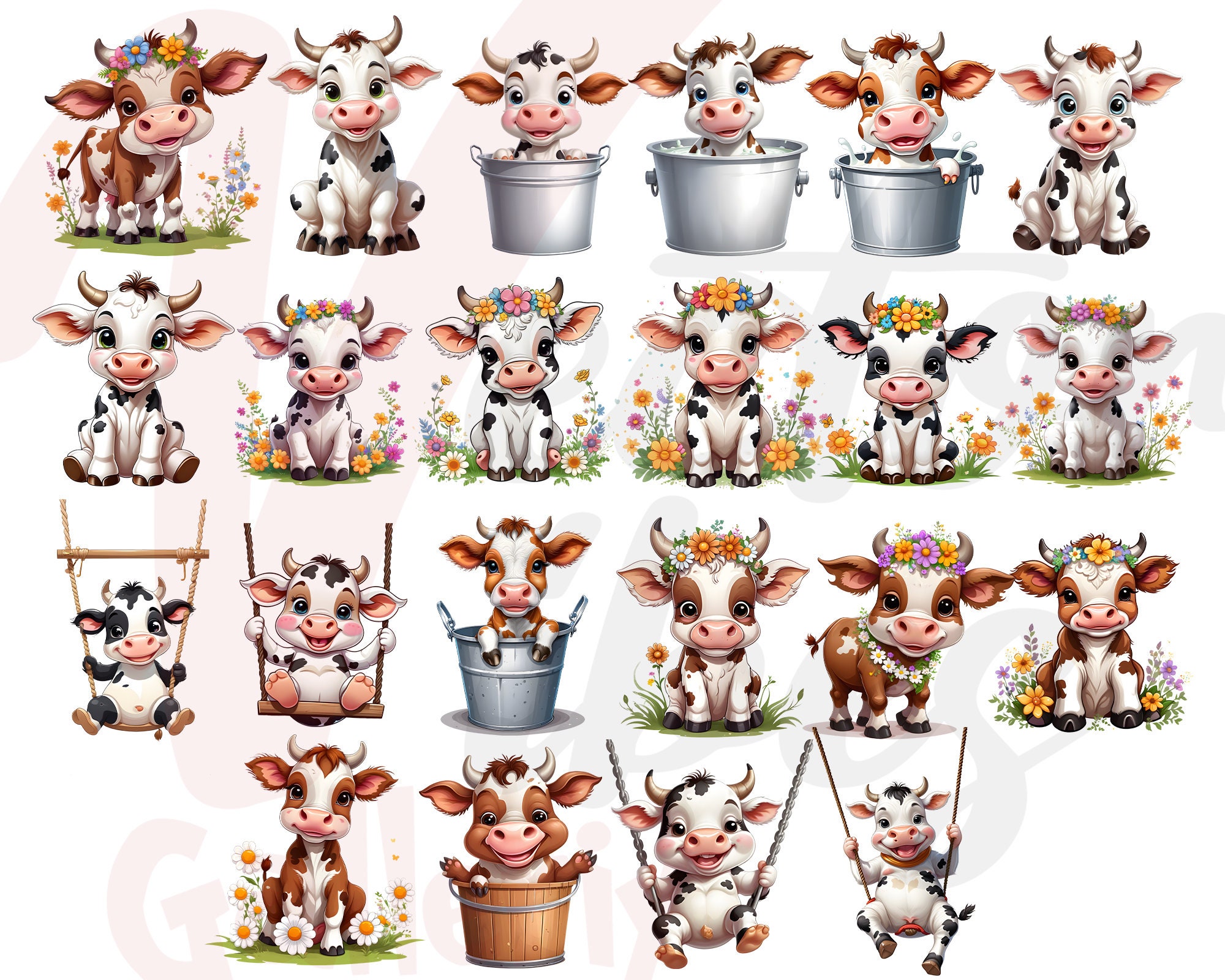 Baby Cow Bundle Png, Adorable Farm Animal, Commercial Cute Cow Clipart ...
