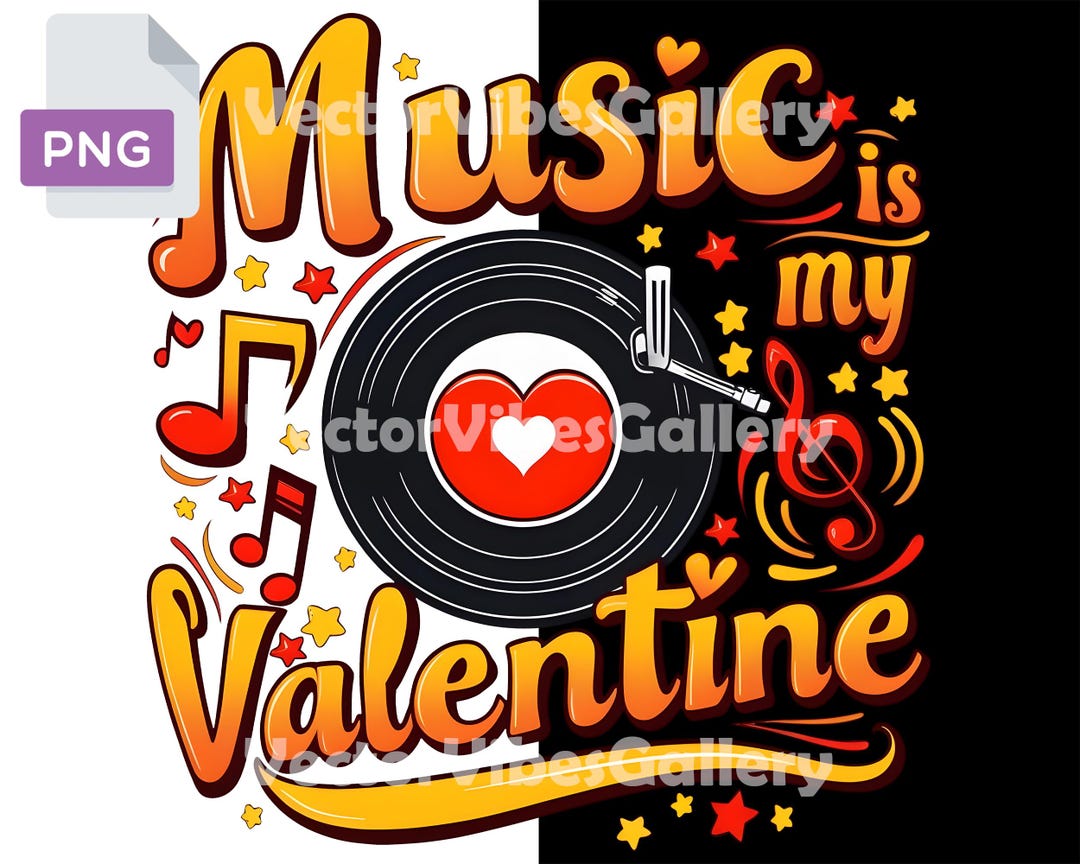 Music is My Valentine PNG, Retro Sublimation Design (digital Download ...