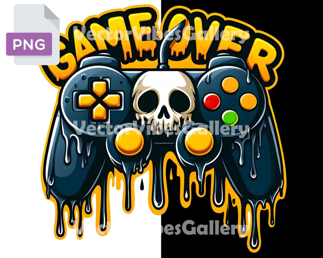 Game Over Skull Gaming Controller PNG, Dripping Gamer Art Sublimation ...
