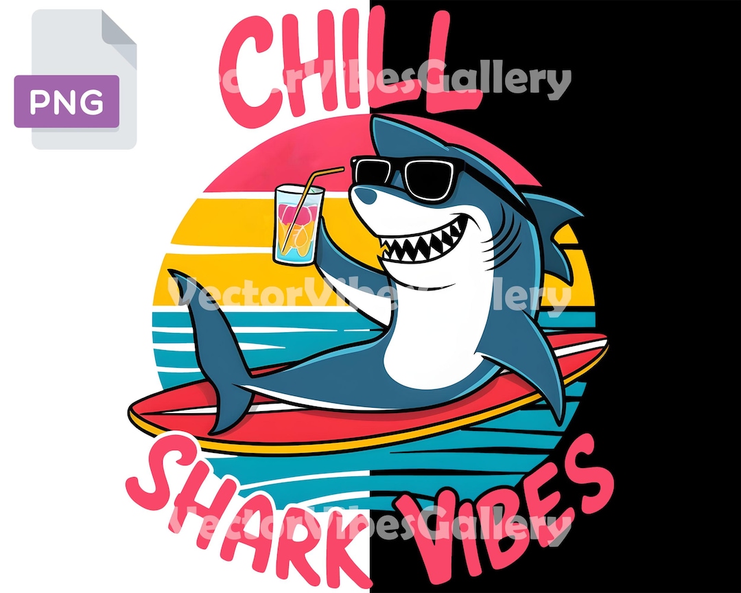 Chill Shark Vibes PNG, Cool Shark Digital Sublimation Design, Ocean ...
