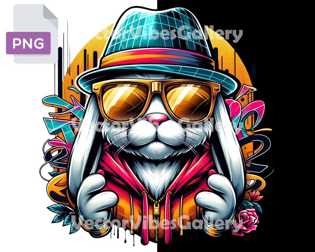 Cool Retro Bunny Png, Urban Sublimation Design, Graffiti Rabbit Clipart ...