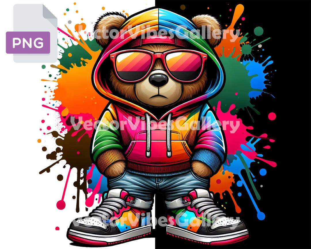 Colorful Graffiti Teddy Bear Png, Urban Graphic Sublimation Design, Hip ...