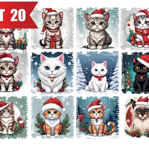 20X Cute Cats Christmas Bundle Png, Kitten Sublimation Design Clipart ...