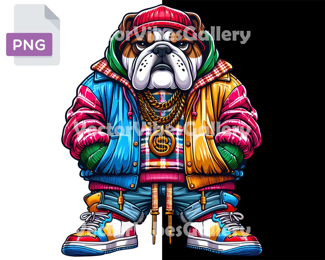 Hip Hop Bulldog PNG Digital Download, Gangster Bulldog Clipart, Urban ...