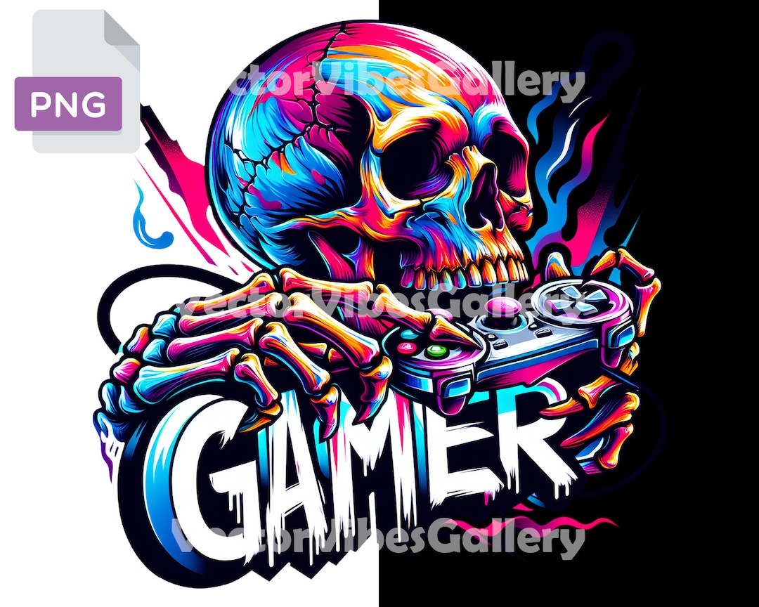 Colorful Skull Gamer Png, Urban Sublimation Design, Gaming Lover ...