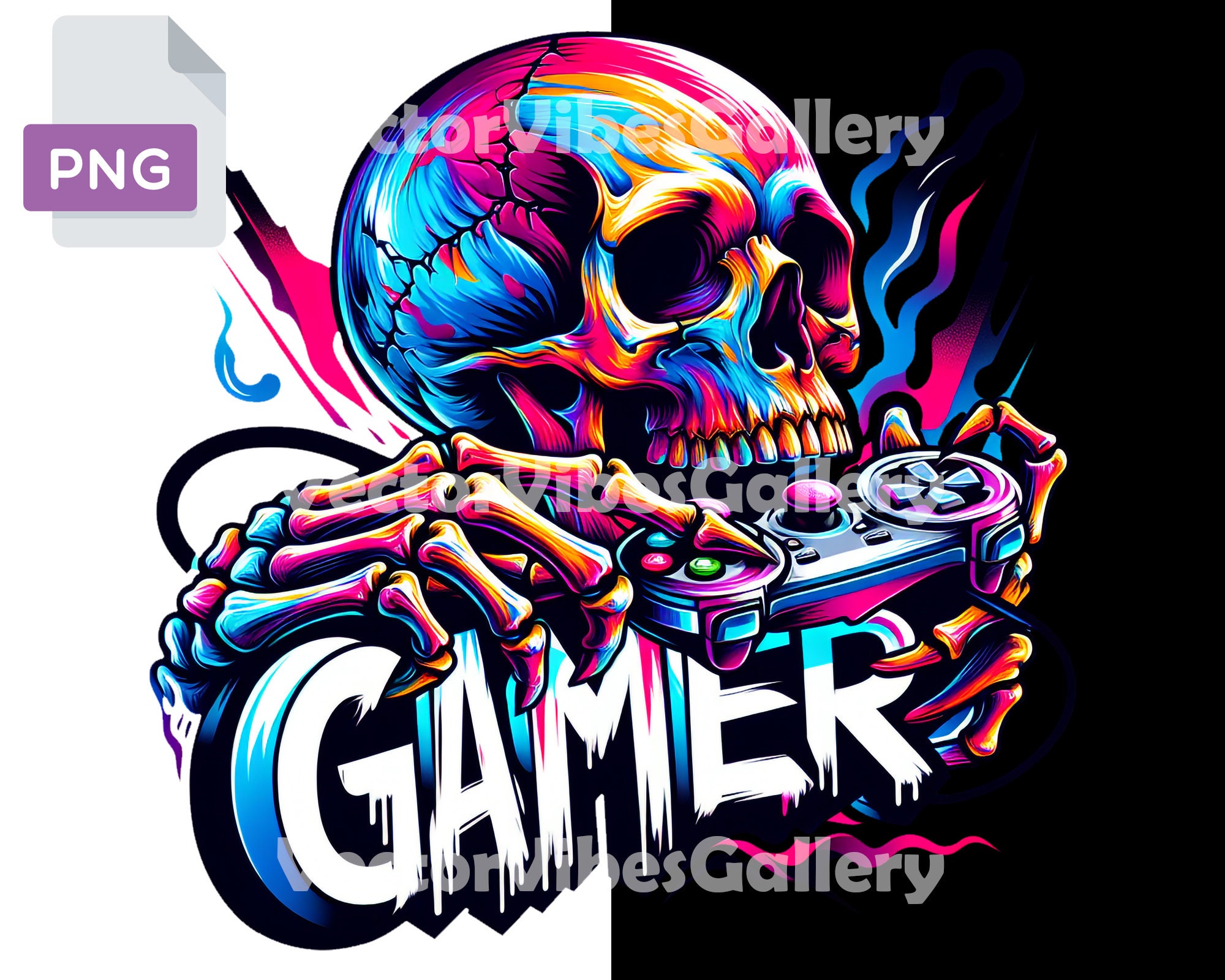 Colorful Skull Gamer Png, Urban Sublimation Design, Gaming Lover ...