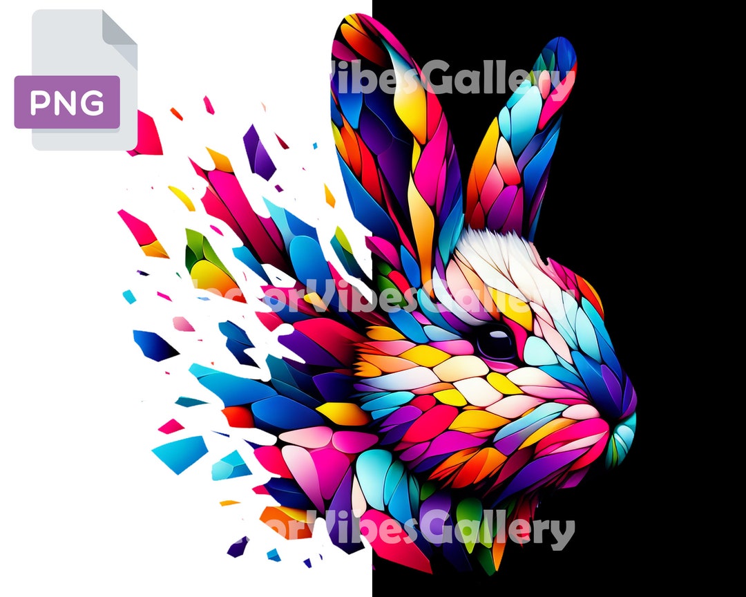 Aesthetic Bunny Png, Shattered Animal Sublimation Design, Colorful ...