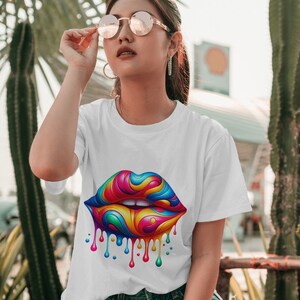 Cute Colorful Dripping Lips, Urban Sublimation Design, Lips, Dtf ...
