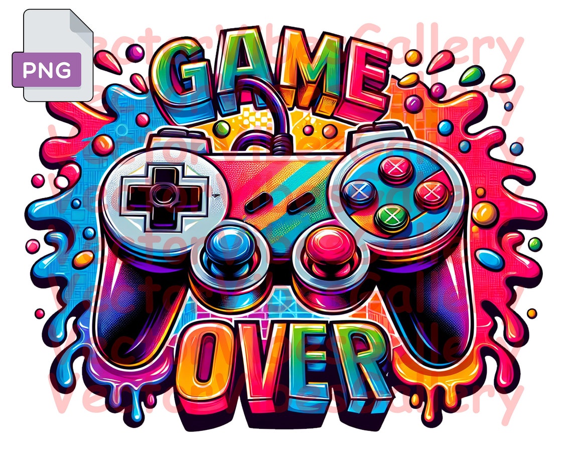 Game Over Colorful Png, Gaming Lover Sublimation Design, Controller ...