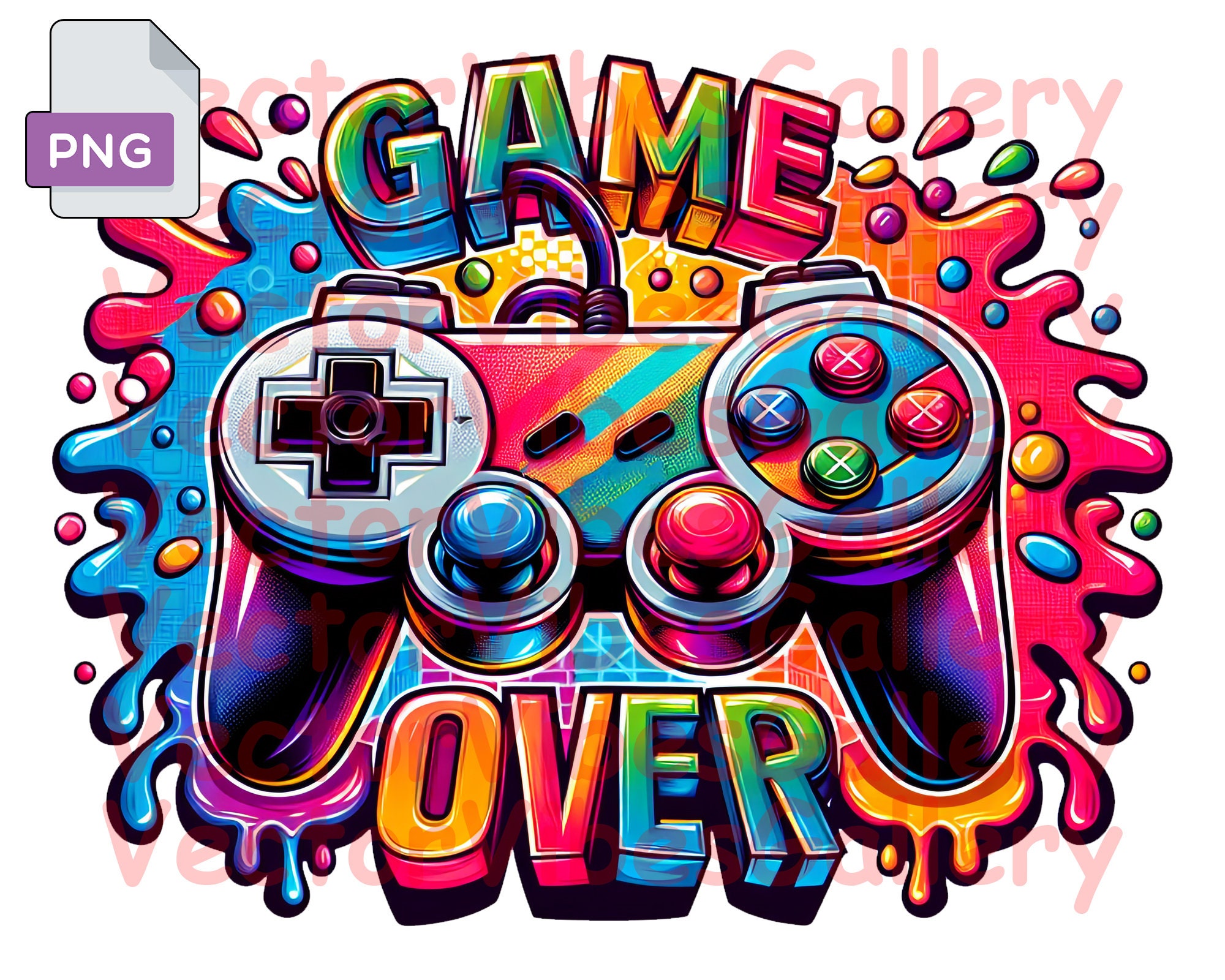 Game Over Colorful Png, Gaming Lover Sublimation Design, Controller ...