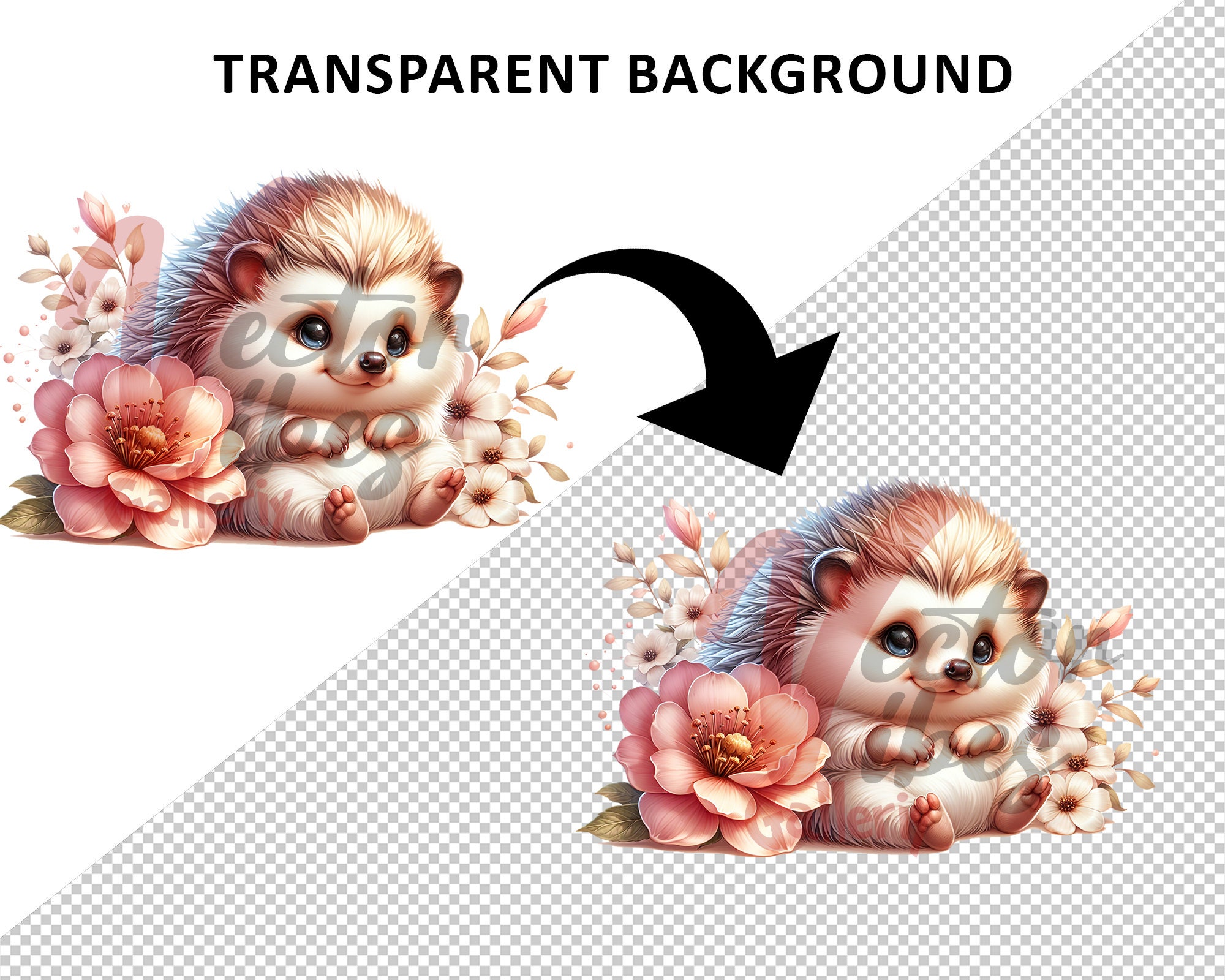 Cute Hedgehog Png Bundle With Flowers, Watercolor Clipart for Card ...