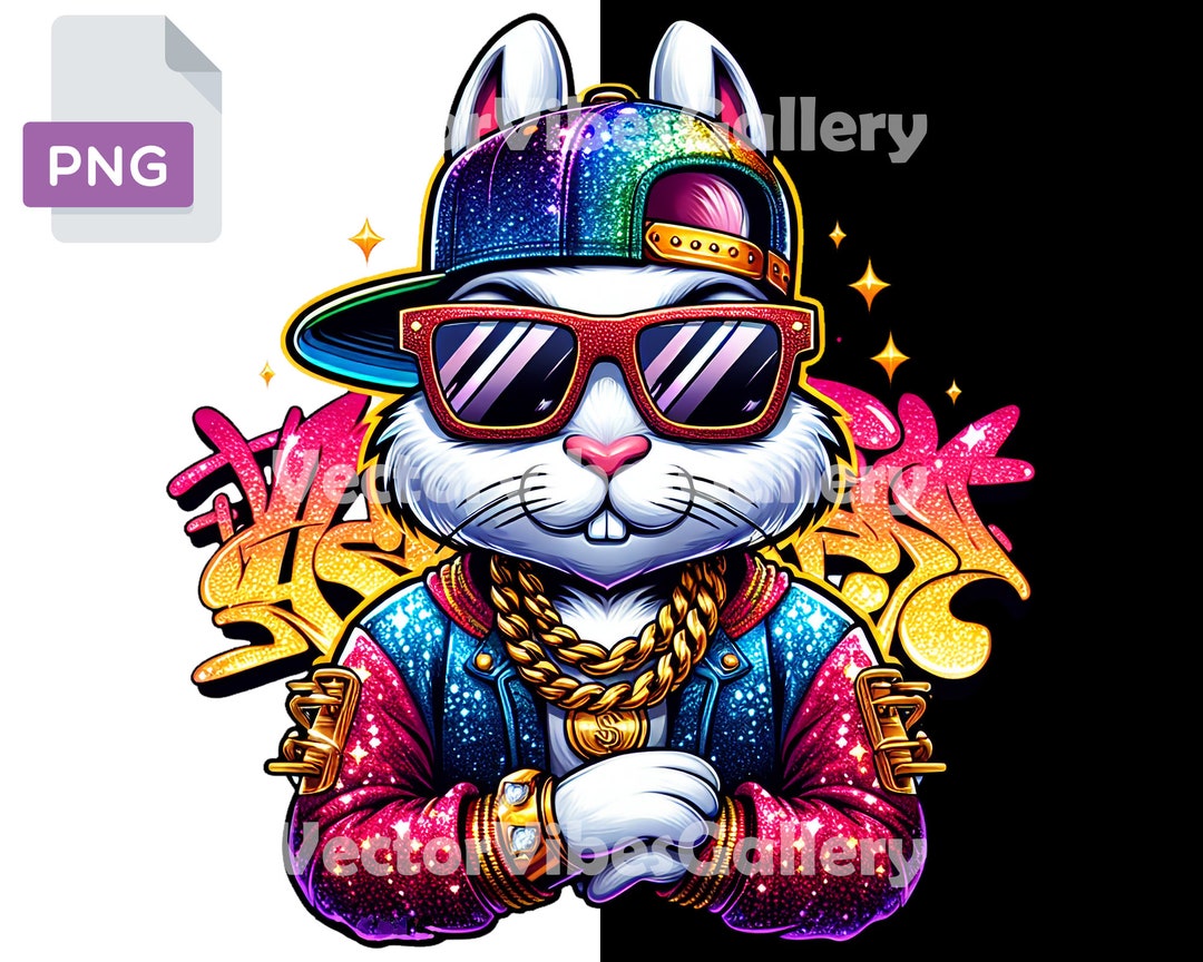 Sparkly Streetwear Bunny Png, Urban Sublimation Design, Downloadable ...