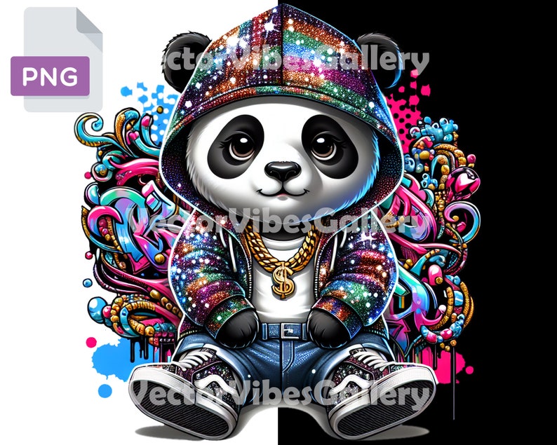 Sparkly Panda PNG, Retro Graffiti Clipart (digital Download) - Etsy