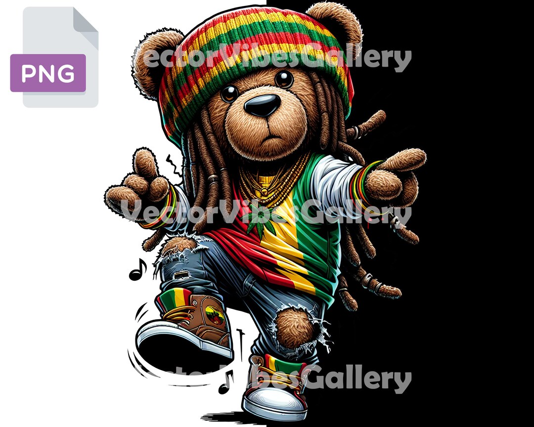 Rasta Teddy Bear Png, Trendy Urban Sublimation Design, Hip Hop Jamaican ...