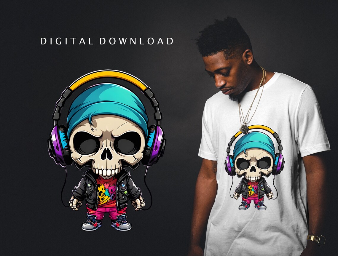 Chibi Character Skull With Headphones Png, Svg, Dj, Hip Hop Style, for ...