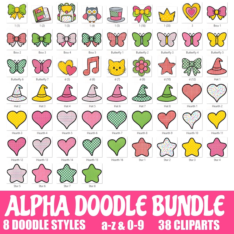Colorful Patterned Alpha Doodle Bundle: Hand Drawn Letters and Numbers ...