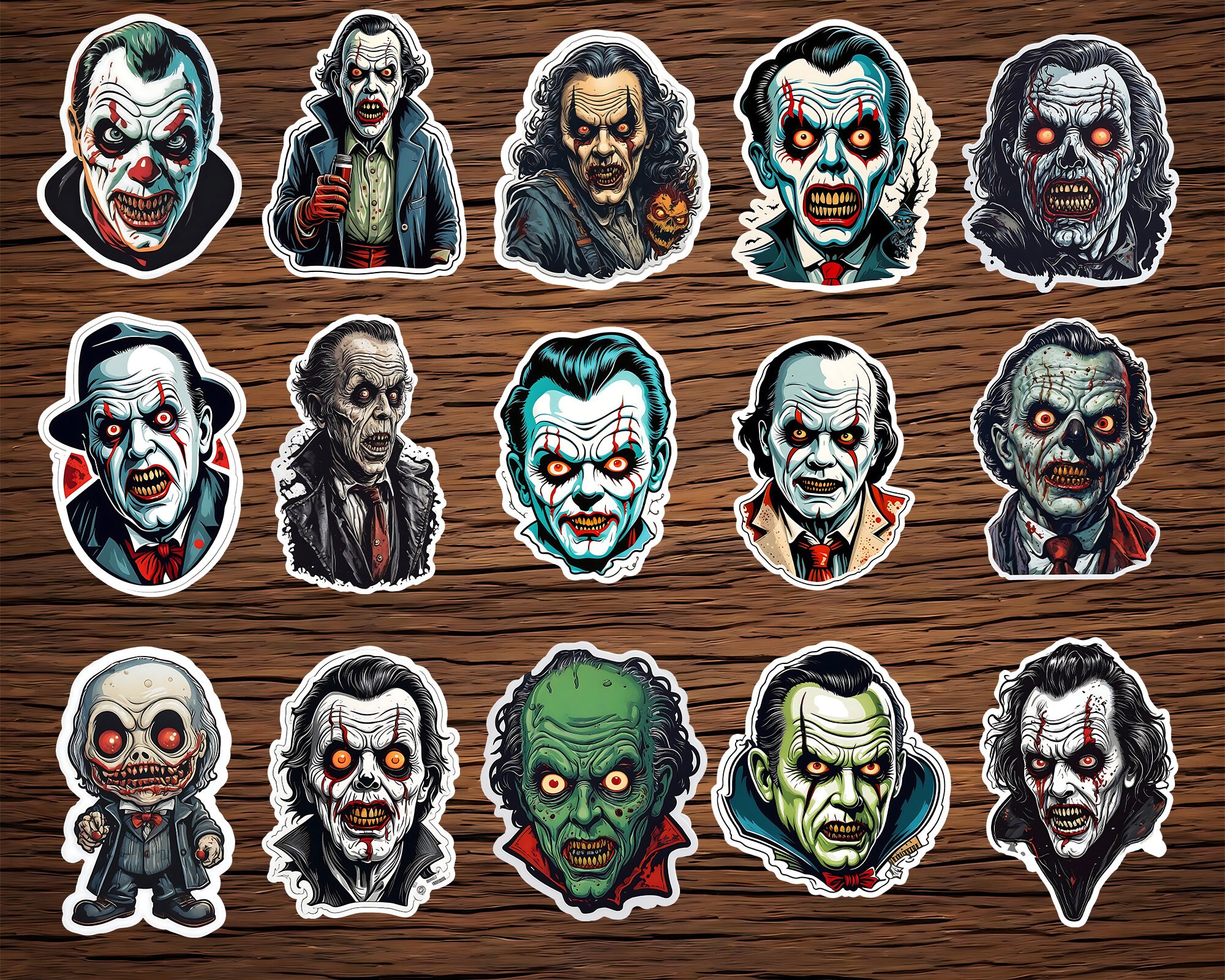 61 Vintage Horror Stickers Png Bundle, Classic Scary Faces Stickers for ...