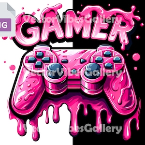 Dripping Pink Gamer Png, Graffiti Gaming Controller Sublimation Design ...