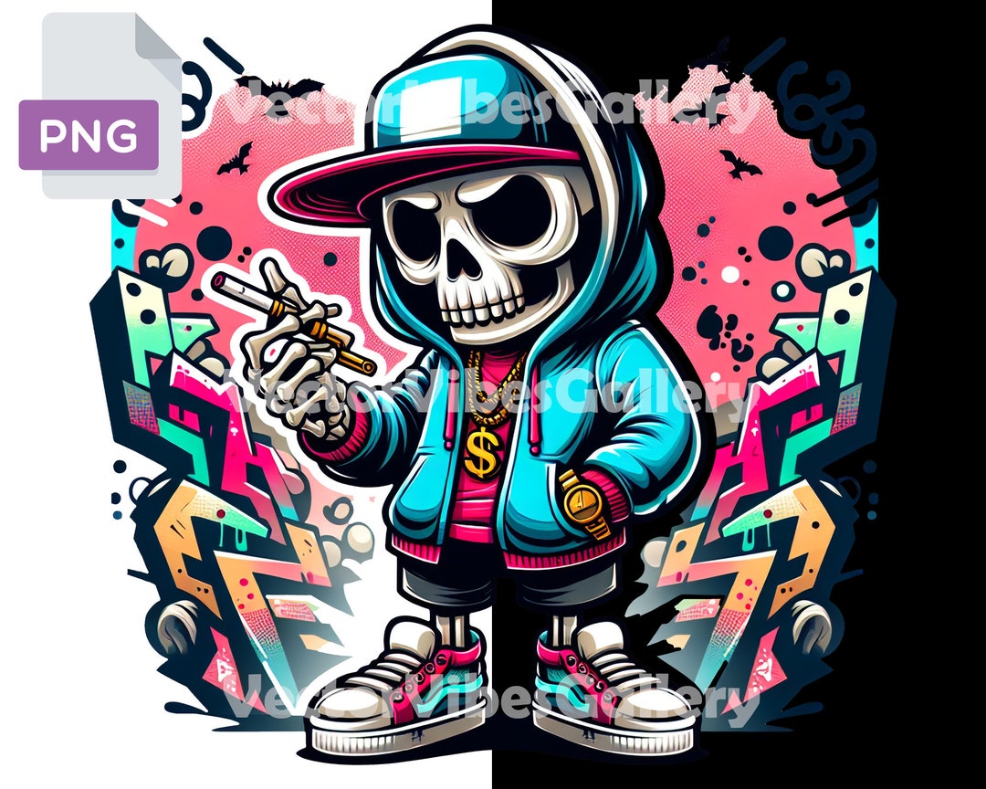 Streetwear Graffiti Skeleton PNG, Urban Hip Hop Design (digital ...