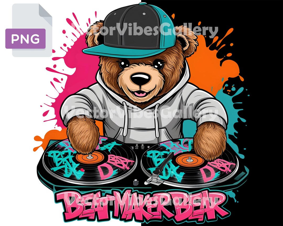 Beat Maker Teddy Bear Png, Urban Streetwear Sublimation Design ...