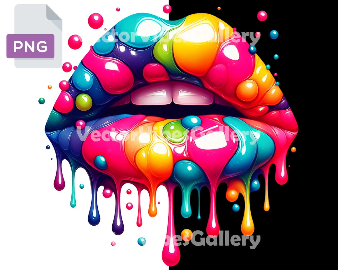 Cute Colorful Dripping Lips Png, Vector Sublimation Design, Rainbow ...
