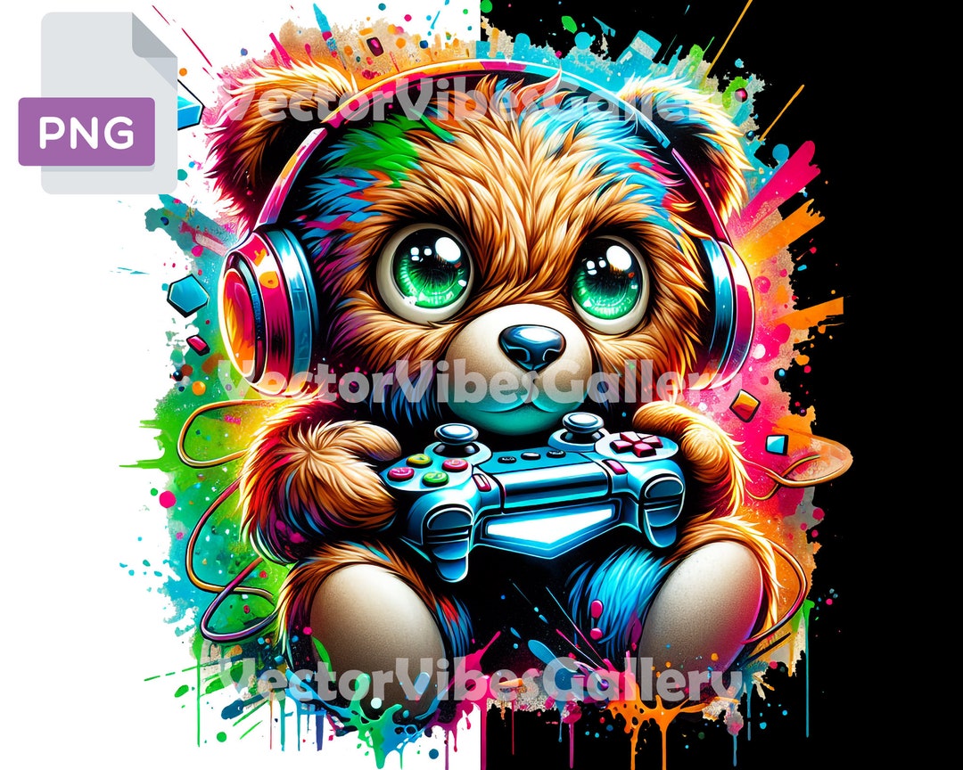 Cute Teddy Bear Gamer Png, Urban Sublimation Design, Gaming Lover ...