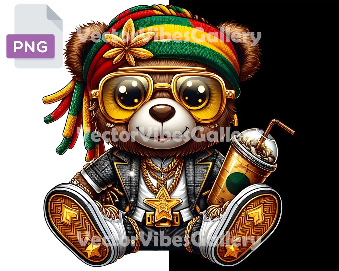 Rasta Teddy Bear PNG, Cool Hip Hop Bear Clipart, Trendy Jamaican Reggae ...