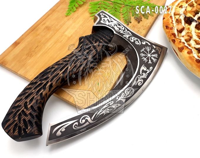 Pizza Cutter Axe Made With Damascus Steel, Alaskan Ulu Knife, Chef ...