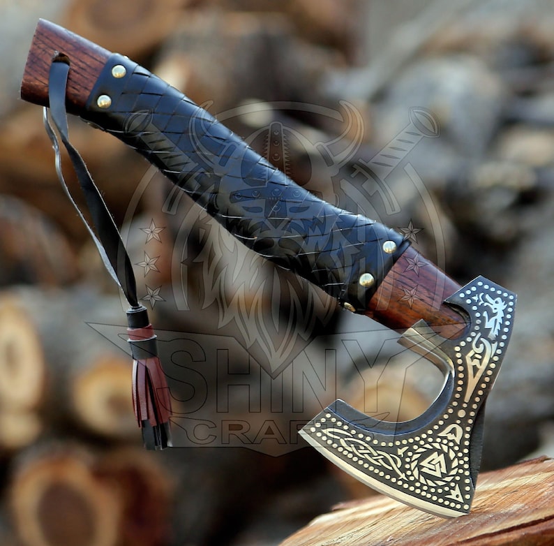Beautiful Forged Viking Axe Ragnar Axe Camping Axe With Rose Wood Shaft ...