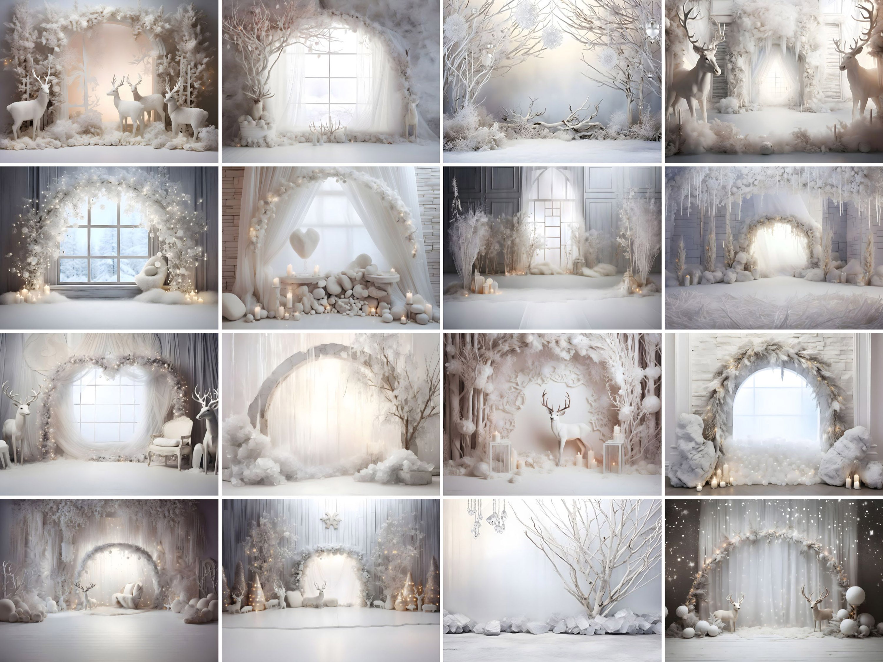 White Christmas Winter Wonderland Digital Backdrops, 80 Holiday Season ...