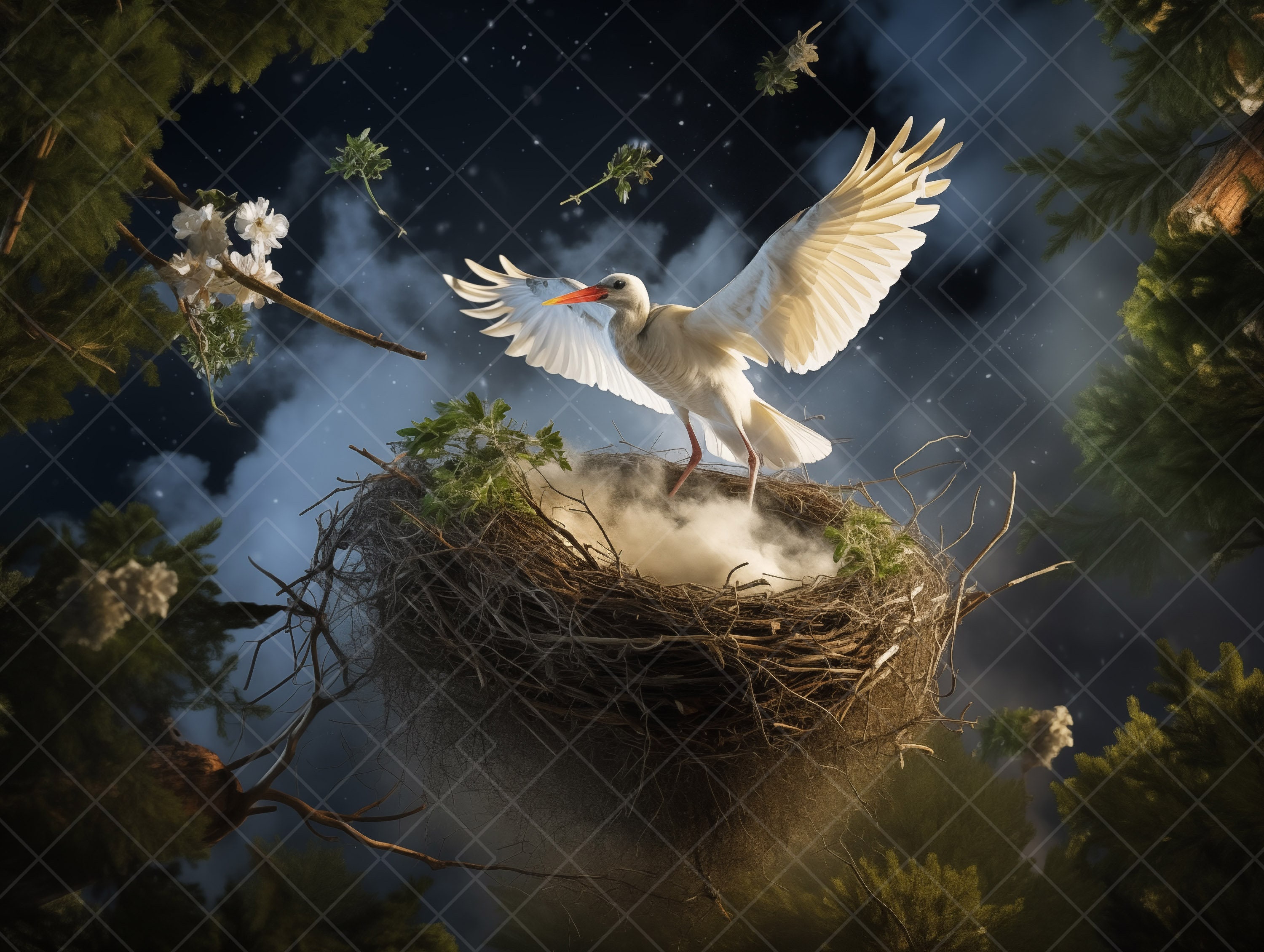 Stork's Nest Newborn Digital Backdrop: Bird's Nest Scene for Baby Girl ...