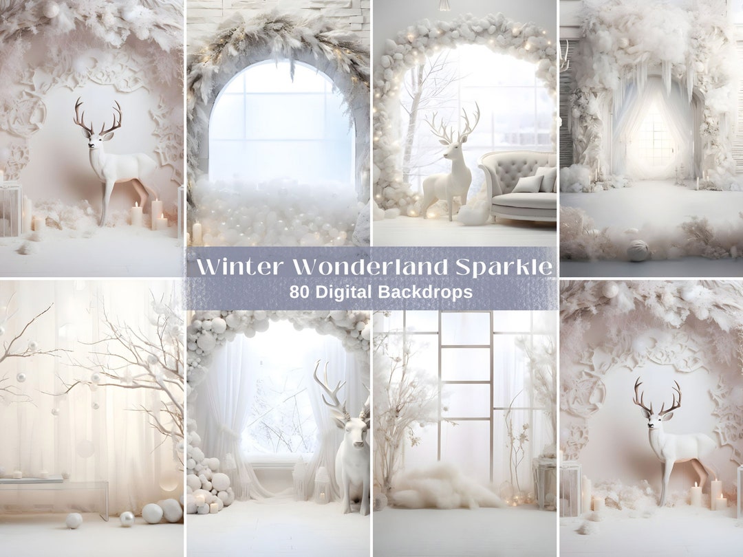White Christmas Winter Wonderland Digital Backdrops, 80 Holiday Season ...
