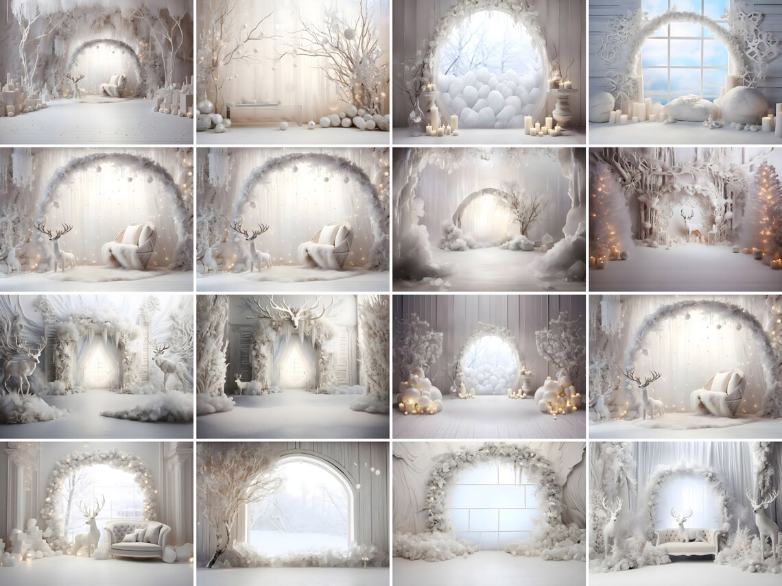 White Christmas Winter Wonderland Digital Backdrops, 80 Holiday Season ...