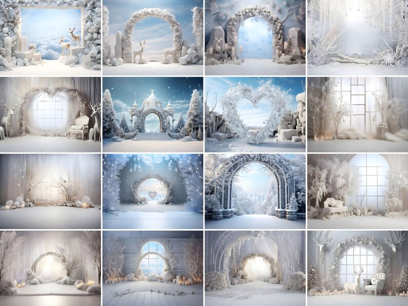 White Christmas Winter Wonderland Digital Backdrops, 80 Holiday Season ...