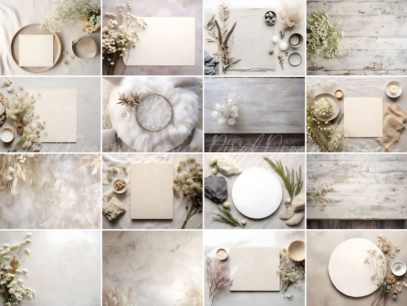 Boho Flatlay Mockup Bundle: 50 Blank Backdrops, Bohemian Blank Flatlay ...