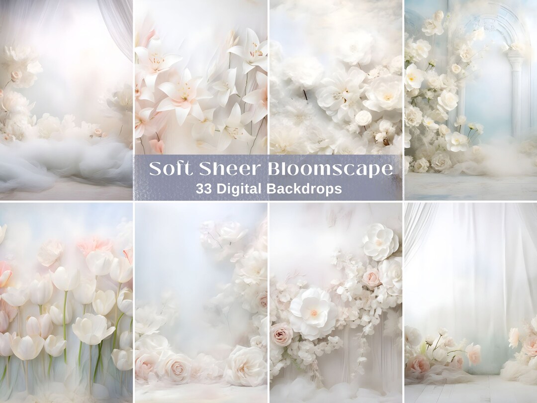 33 Sheer Bloomscape Digital Backdrops, Maternity and Wedding Floral Overlays, Studio Backdrops ...