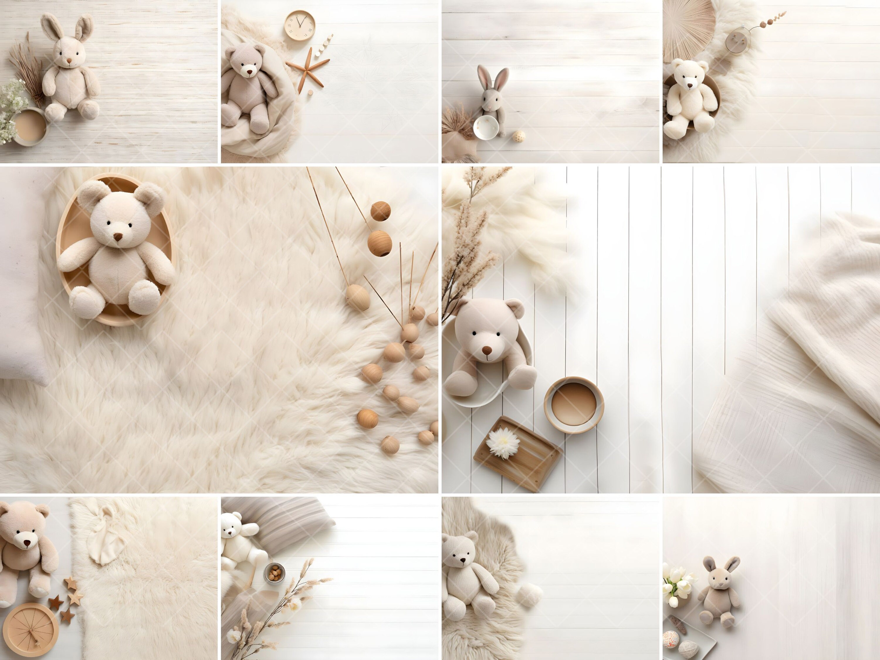 Boho Baby Flat Lay Mockup Collection: 50 Blank Backdrops, Digital ...