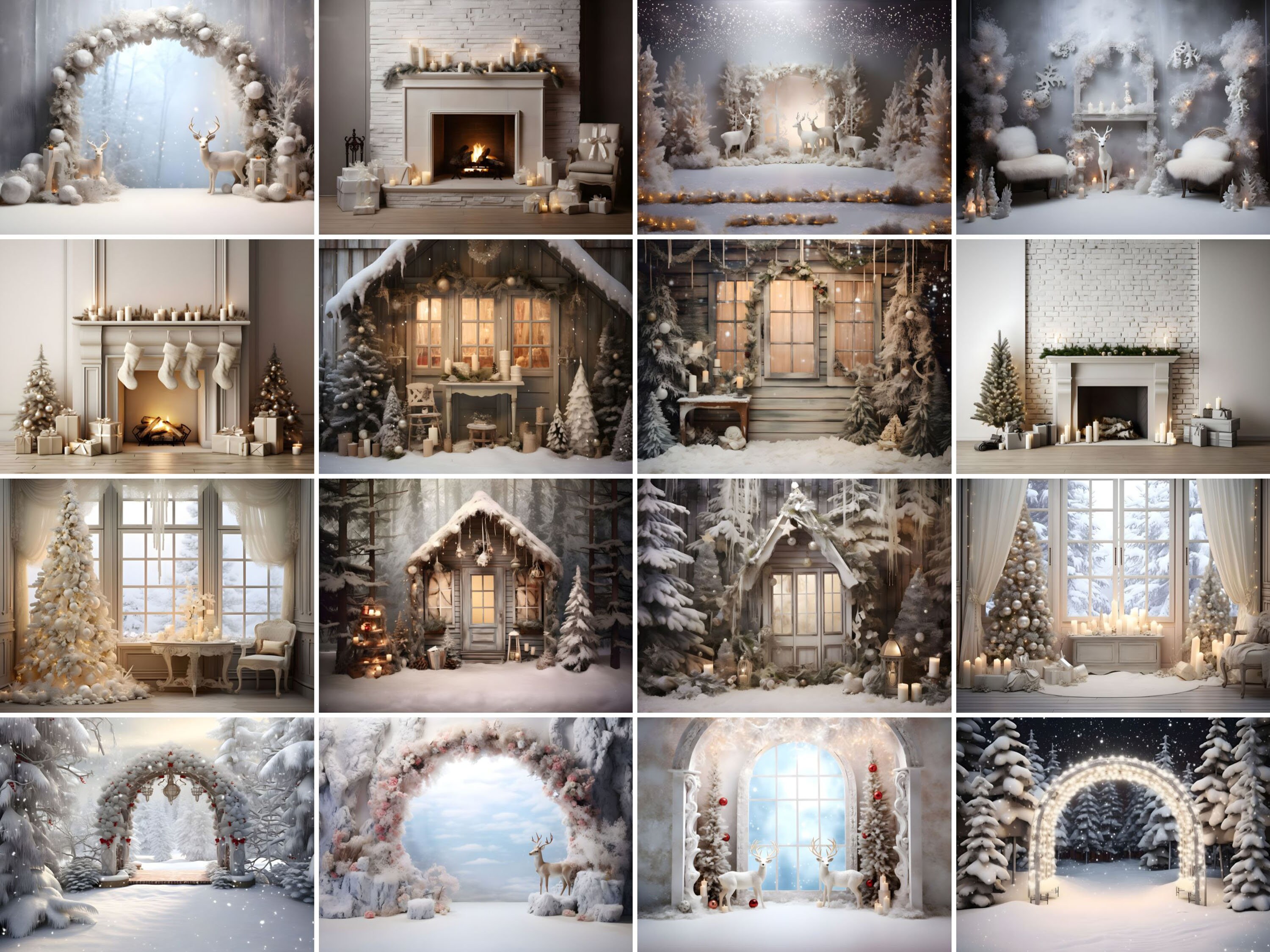 White Christmas Winter Wonderland Digital Backdrops, 80 Holiday Season ...