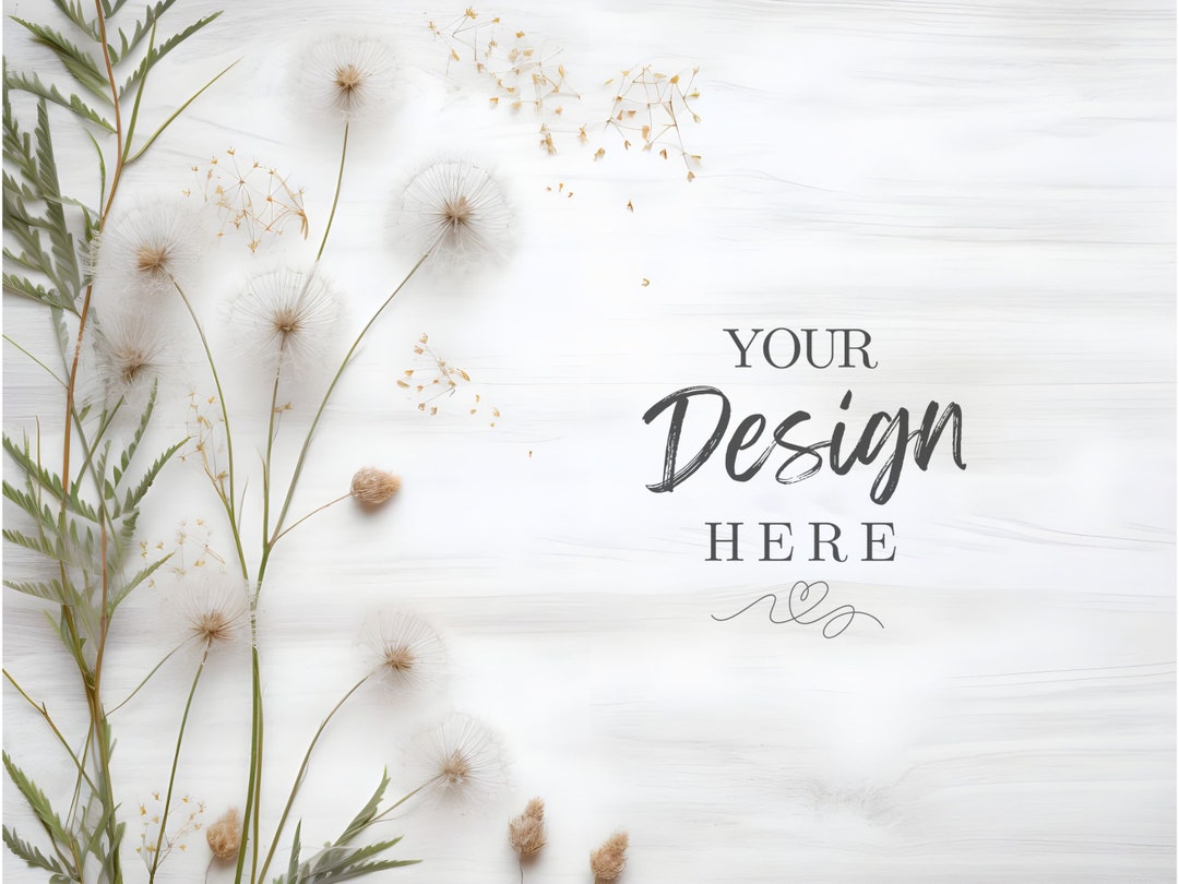 Floral Flat Lay Mockup: Dandelion Stock Photo, Add Your Product ...