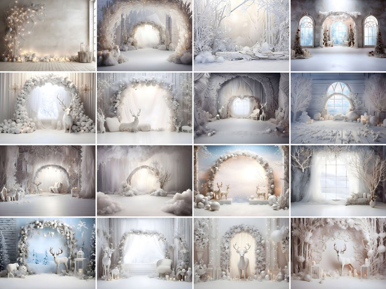 White Christmas Winter Wonderland Digital Backdrops, 80 Holiday Season ...