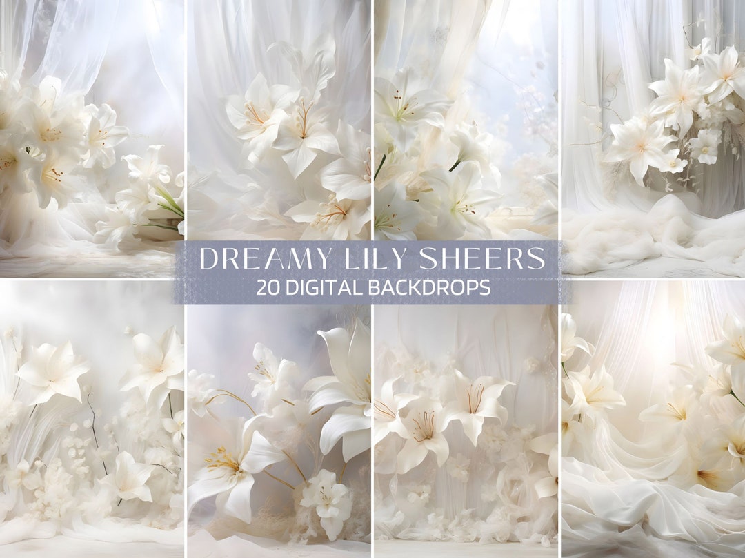 20 White Lilies Digital Backdrops, Maternity and Wedding Floral ...