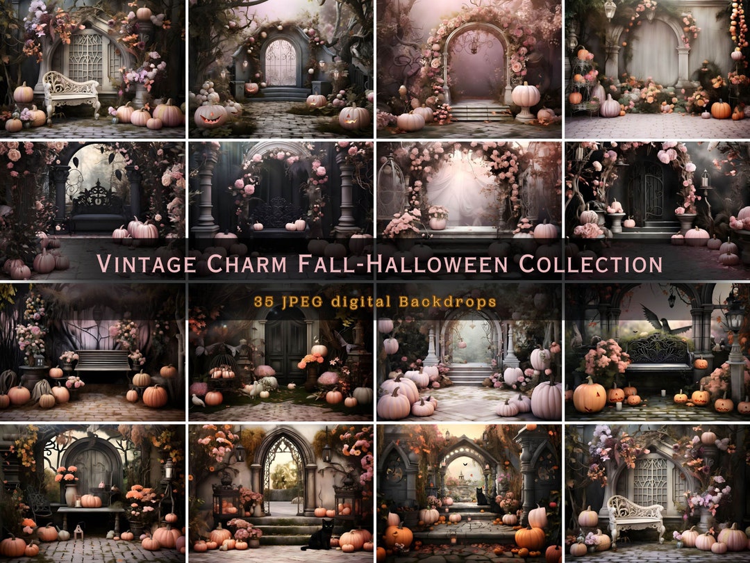Vintage Charm Fall-halloween Backdrops: Pumpkin Path, Fall Digital ...